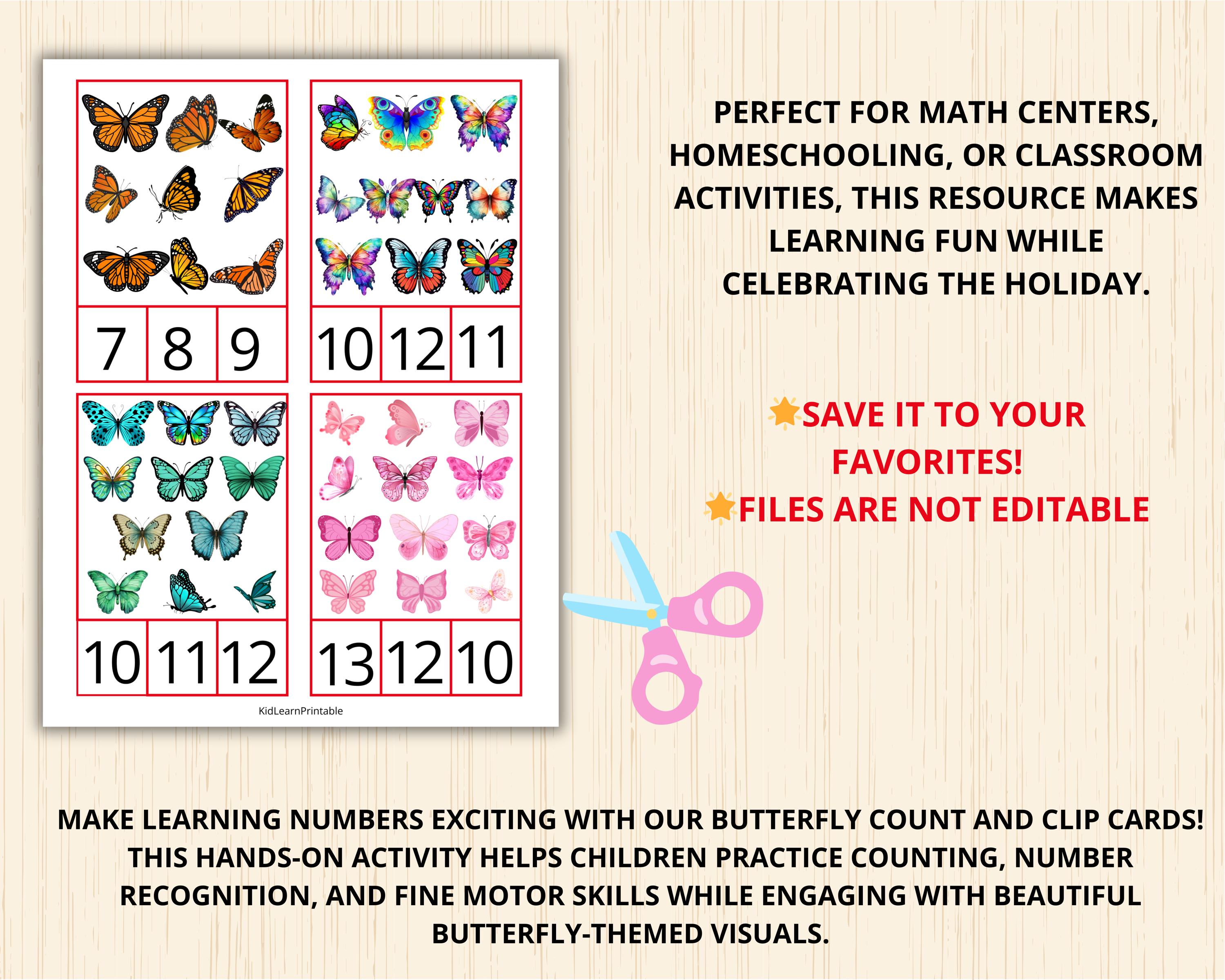 Butterfly Count and Clip Cards,spring Math Activity,numbers 1-10 ...
