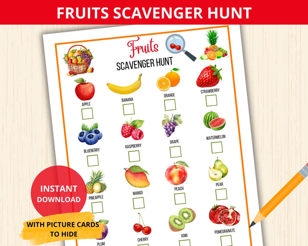 Fruit Scavenger Hunt Game,grocery Scavenger Hunt,treasure Hunt Cards ...