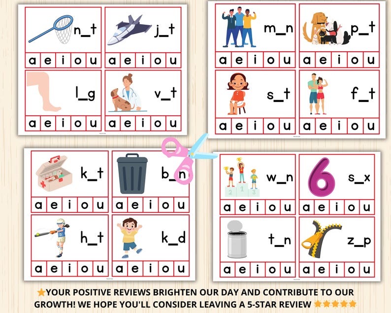 CVC Words Missing Vowel Clip Cards,cvc Vowel Sound Clip Cards ...