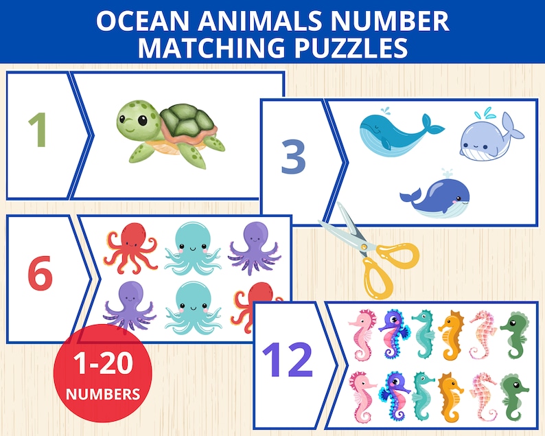 Ocean Animals Number Matching Puzzles,sea Animals Puzzle,counting ...