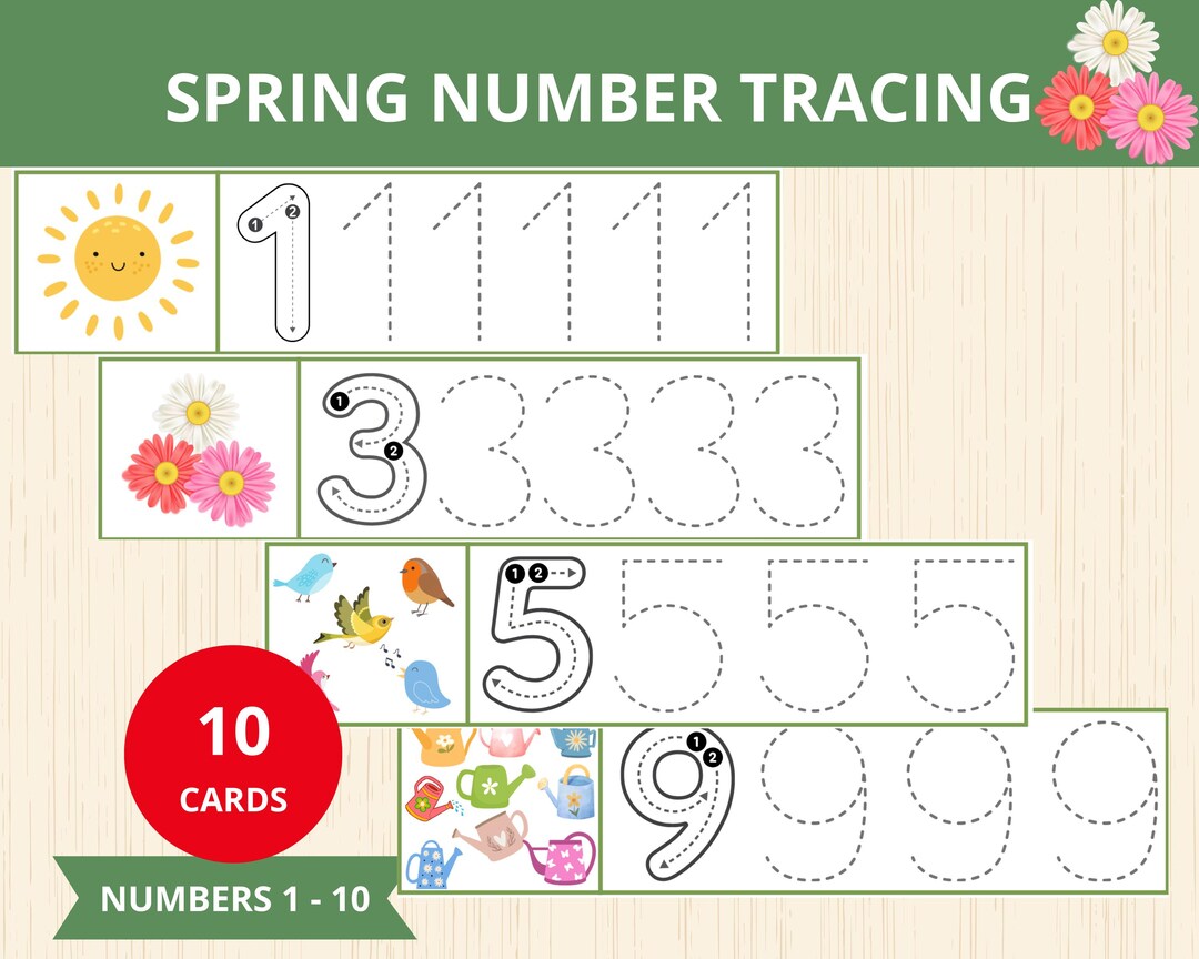 Spring Number Tracing Strips, Spring Preschool, Handwriting Activity ...