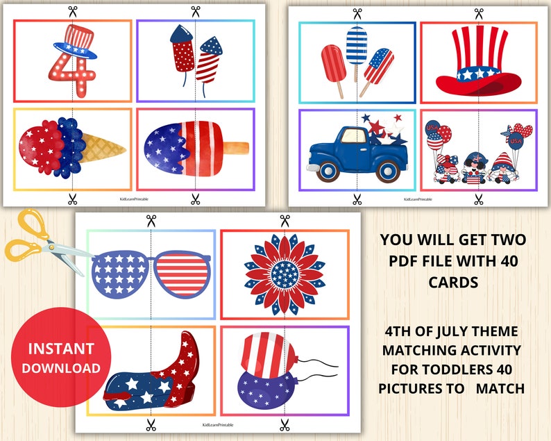 4th of July Matching Game,4th of July Puzzle Symmetry,matching Activity ...