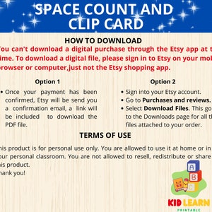 Space Count and Clip Cards,outer Space Activity,numbers 1-10,preschool ...
