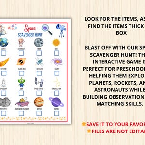 Space Scavenger Hunt,outer Space Treasure Hunt,galaxy Universe Activity ...