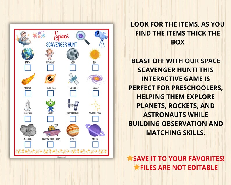 Space Scavenger Hunt,outer Space Treasure Hunt,galaxy Universe Activity ...