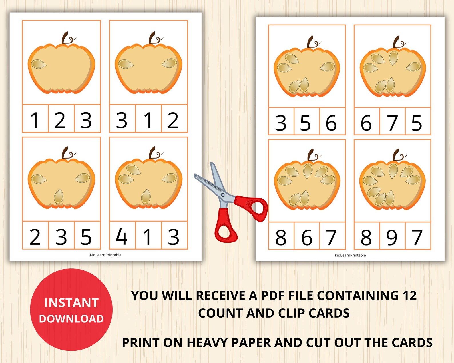 Pumpkin Seed Count and Clip Cards,pumpkin Counting Clip,kids Fall ...