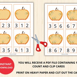 Pumpkin Seed Count and Clip Cards,pumpkin Counting Clip,kids Fall ...