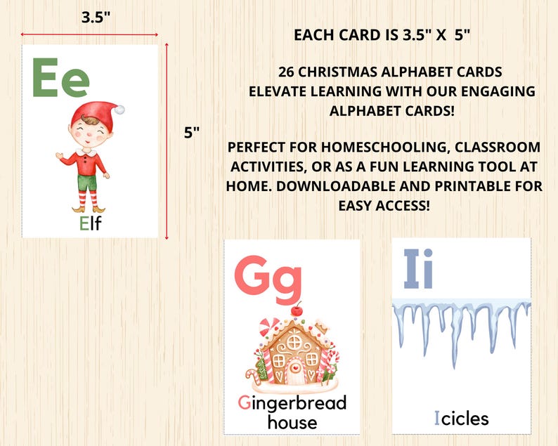 Christmas Alphabet Cards,christmas Cards for Kids,christmas Flashcards ...