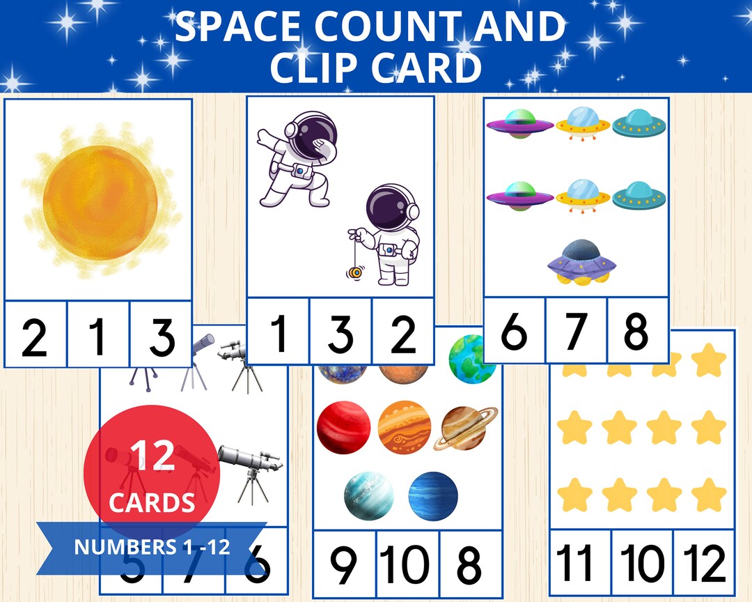 Space Count and Clip Cards,outer Space Activity,numbers 1-10,preschool ...