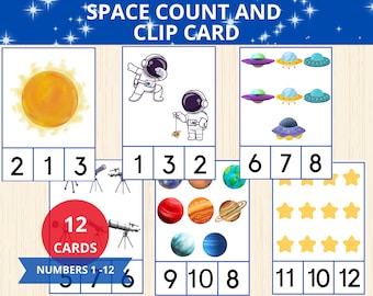 Space Count and Clip Cards,outer Space Activity,numbers 1-10,preschool ...