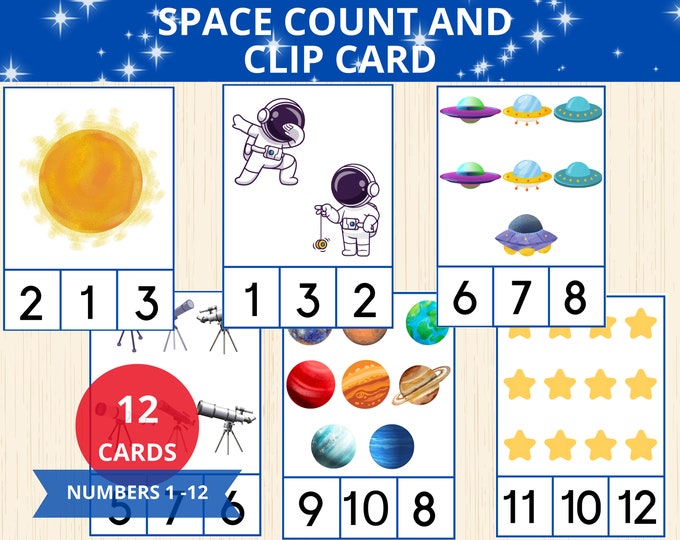 Space Count and Clip Cards,outer Space Activity,numbers 1-10,preschool ...