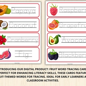 Fruit Word Tracing Cards,words Tracing Flashcards for Kids,fruits ...