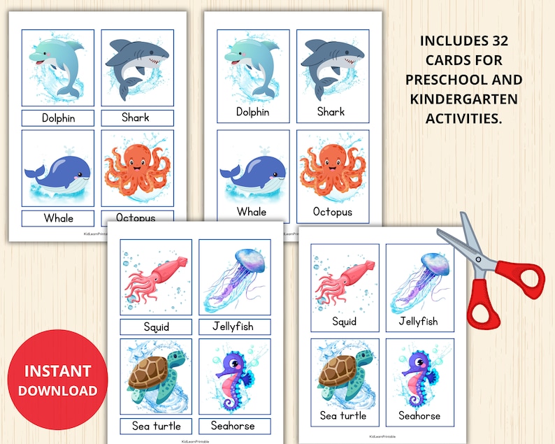 Ocean Montessori 3 Part Cards,sea Animals Vocabulary Cards,ocean Animal ...