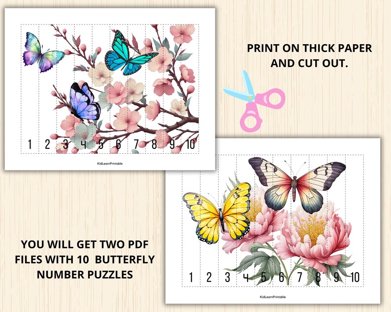Butterfly Number Puzzle,butterfly Matching Activity,nature Preschool ...