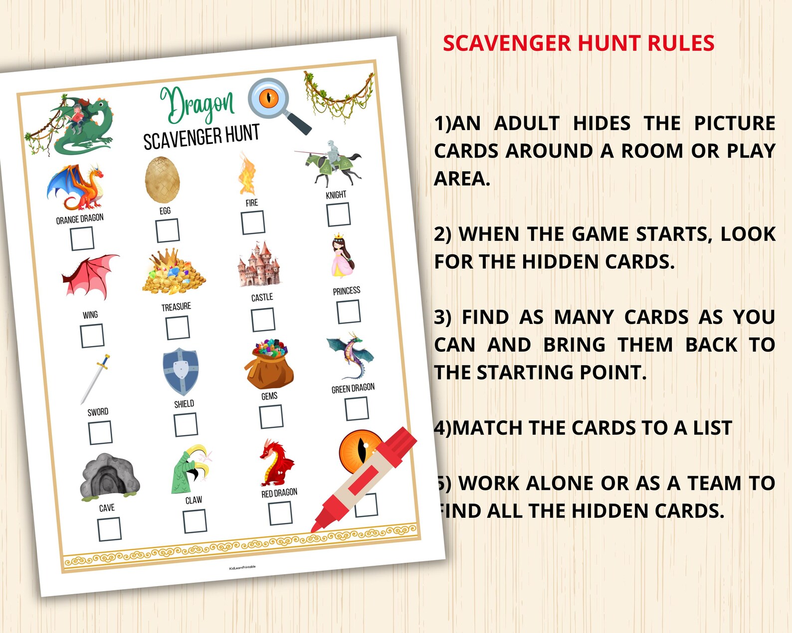 Dragon Scavenger Hunt,dragon Party Game,fairy Tale Party Game,dragon ...