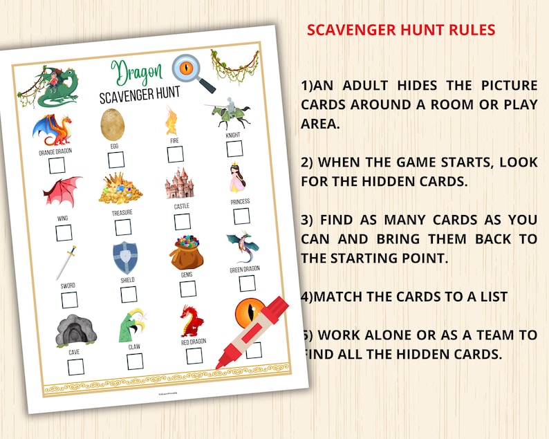 Dragon Scavenger Hunt,dragon Party Game,fairy Tale Party Game,dragon ...