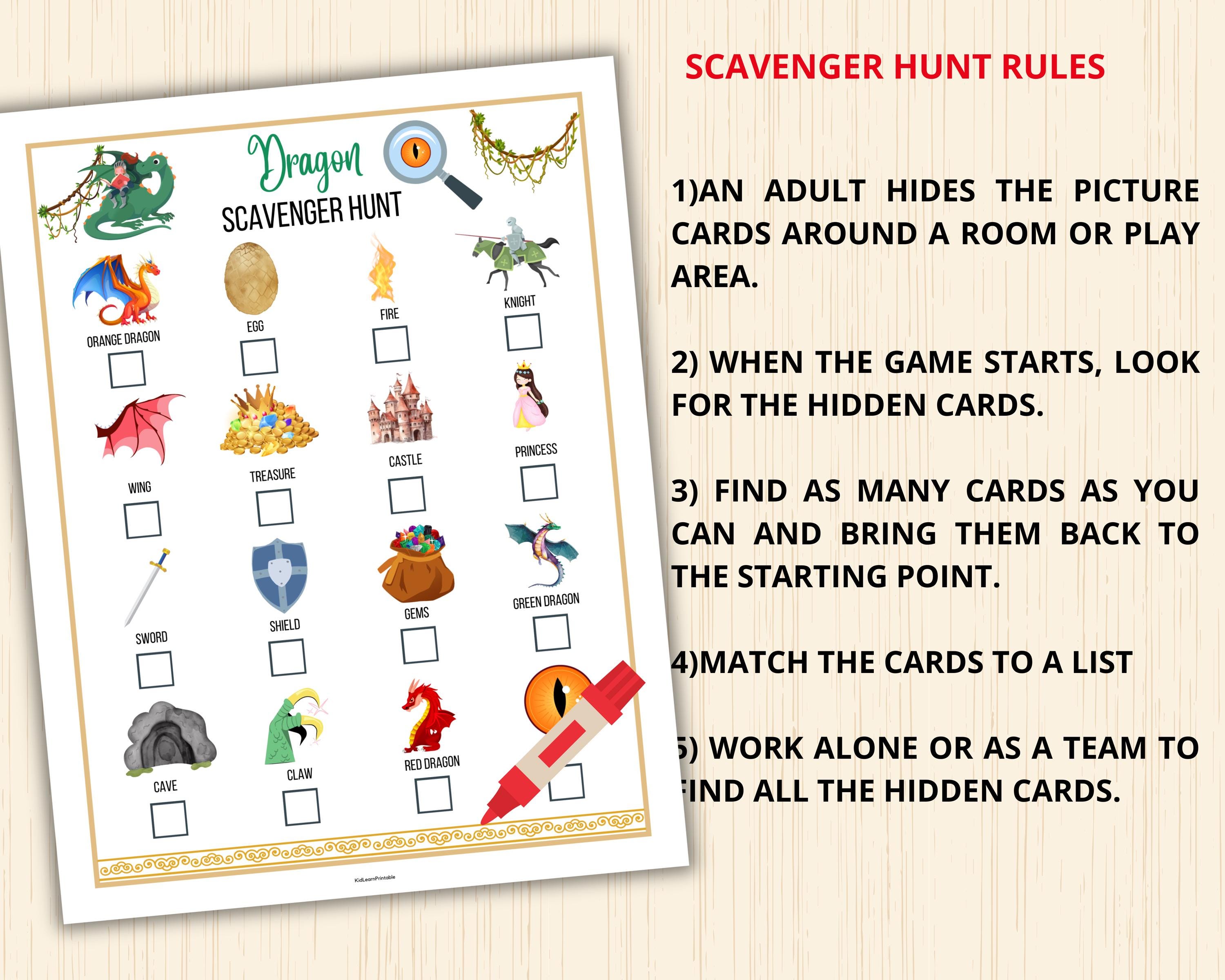 Dragon Scavenger Hunt,dragon Party Game,fairy Tale Party Game,dragon ...