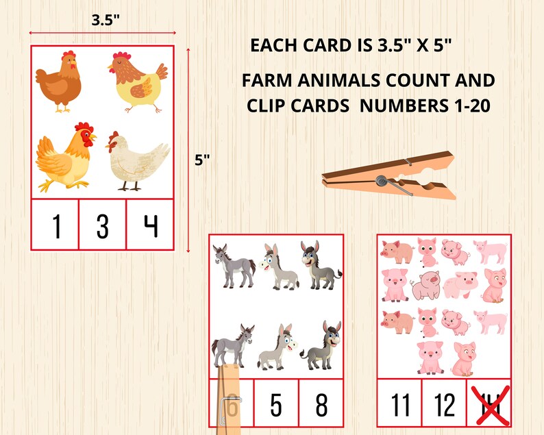 Farm Animals Count and Clip Cards,farm Unit Study,farm Preschool ...