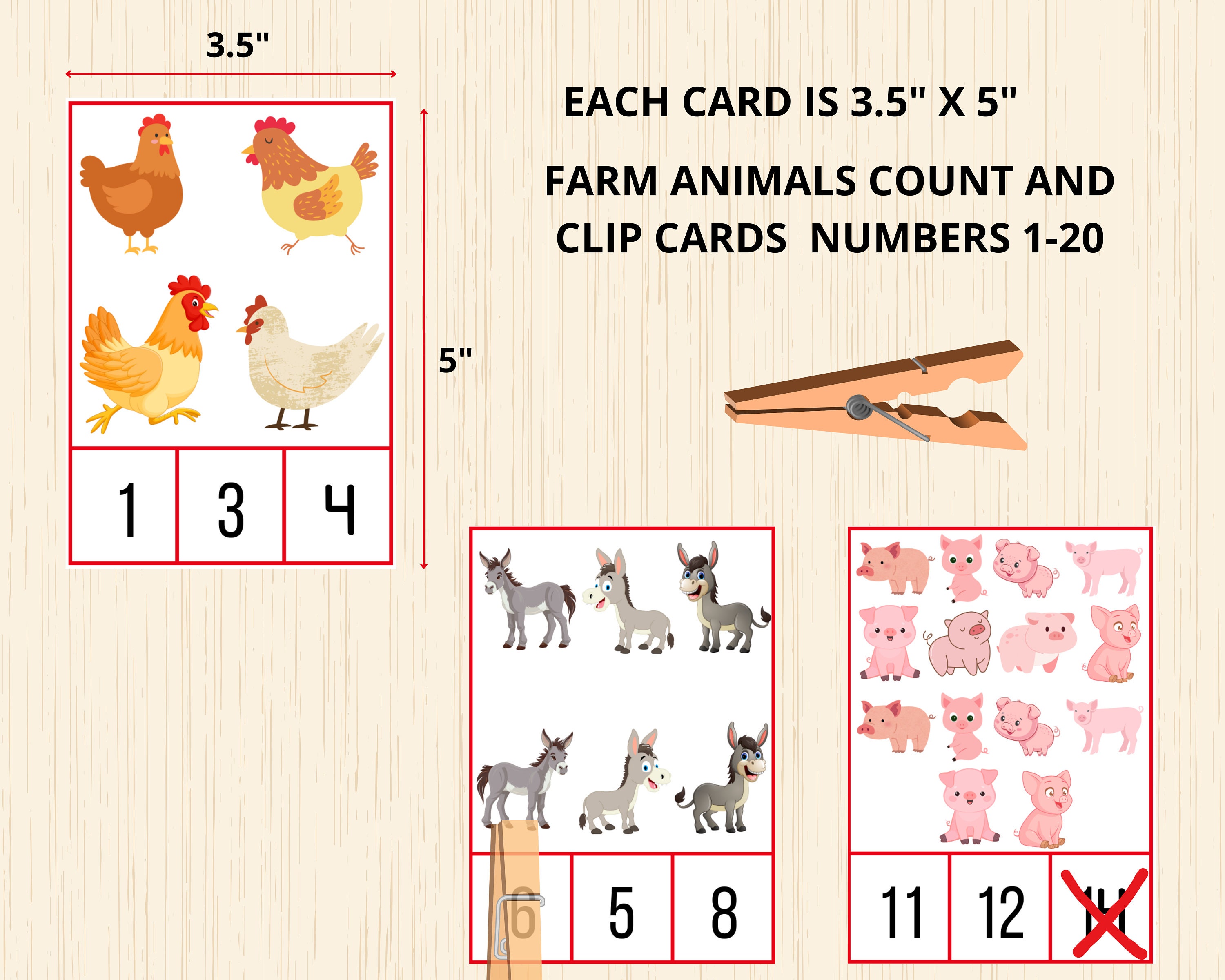Farm Animals Count and Clip Cards,farm Unit Study,farm Preschool ...