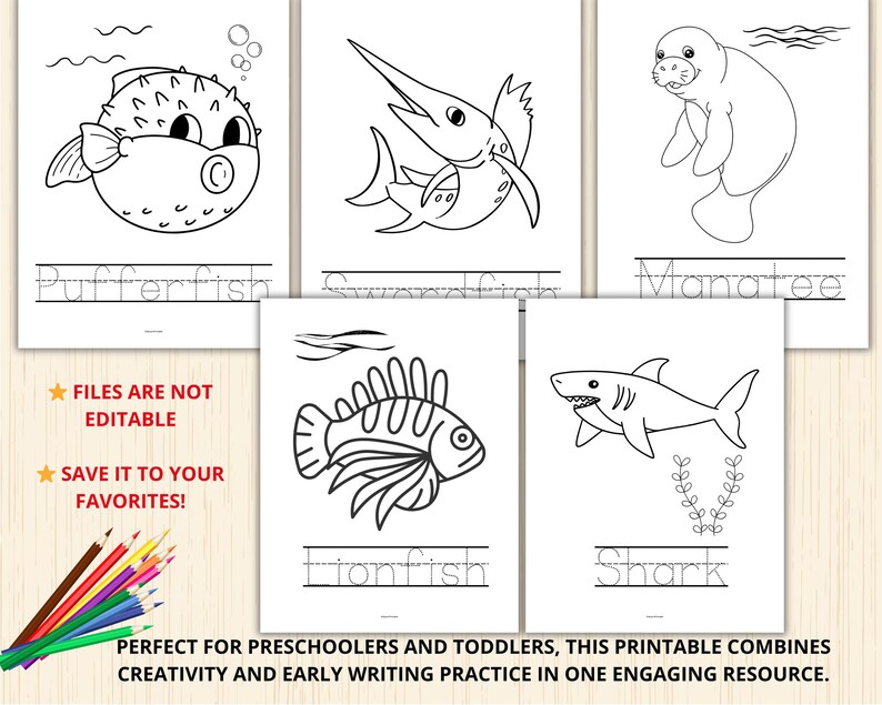 Ocean Animal Tracing,sea Animal Coloring Page,tracing Sea Animal,animal ...