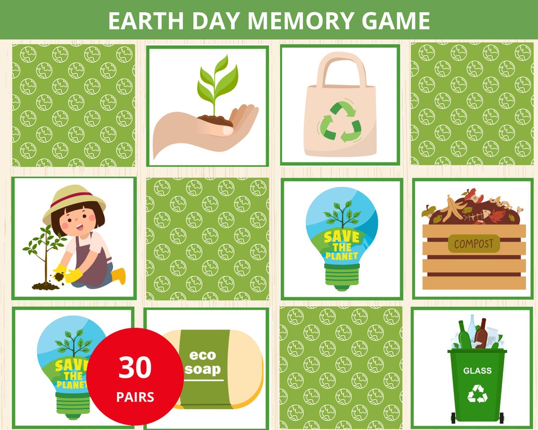 Earth Day Memory Game,earth Day Activity,earth Day Matching Game ...