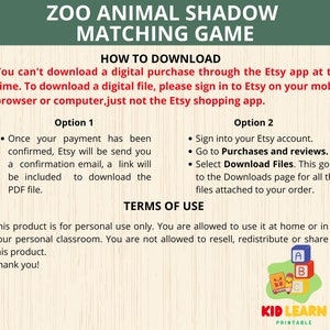 Zoo Animals Shadow Matching Game,wild Animals Matching,animal Matching ...