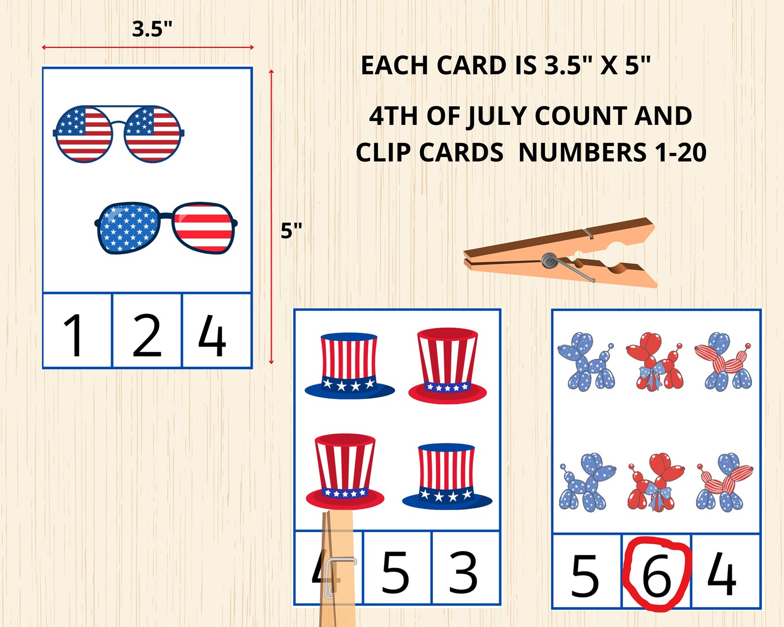 4th of July Count and Clip Cards,numbers 1-20,4th of July Cards ...