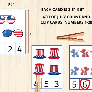 4th of July Count and Clip Cards,numbers 1-20,4th of July Cards ...