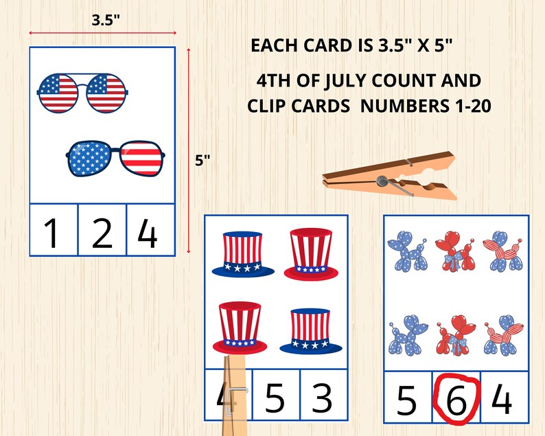 4th of July Count and Clip Cards,numbers 1-20,4th of July Cards ...