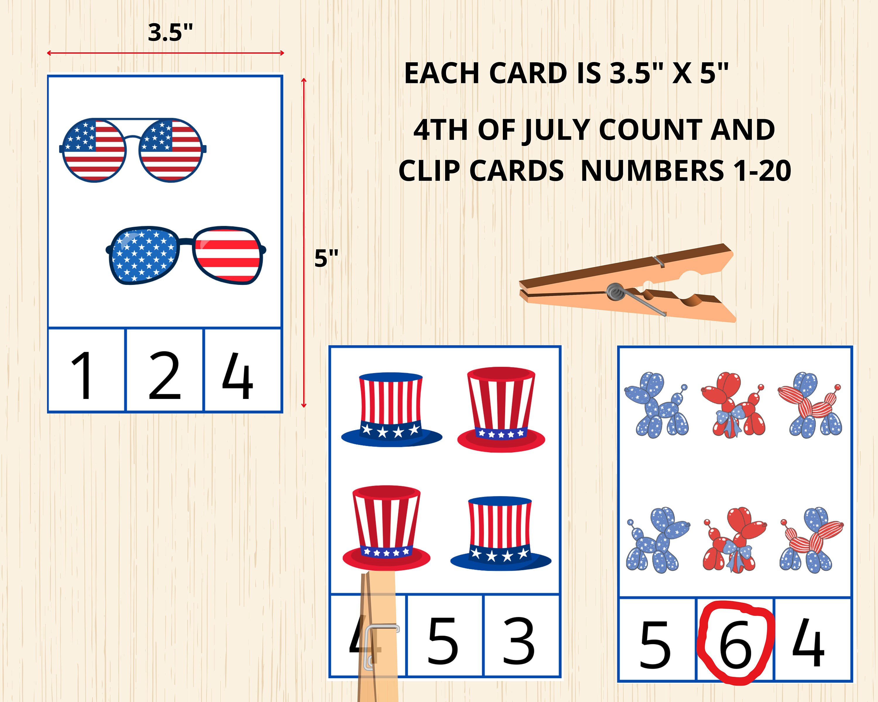 4th of July Count and Clip Cards,numbers 1-20,4th of July Cards ...