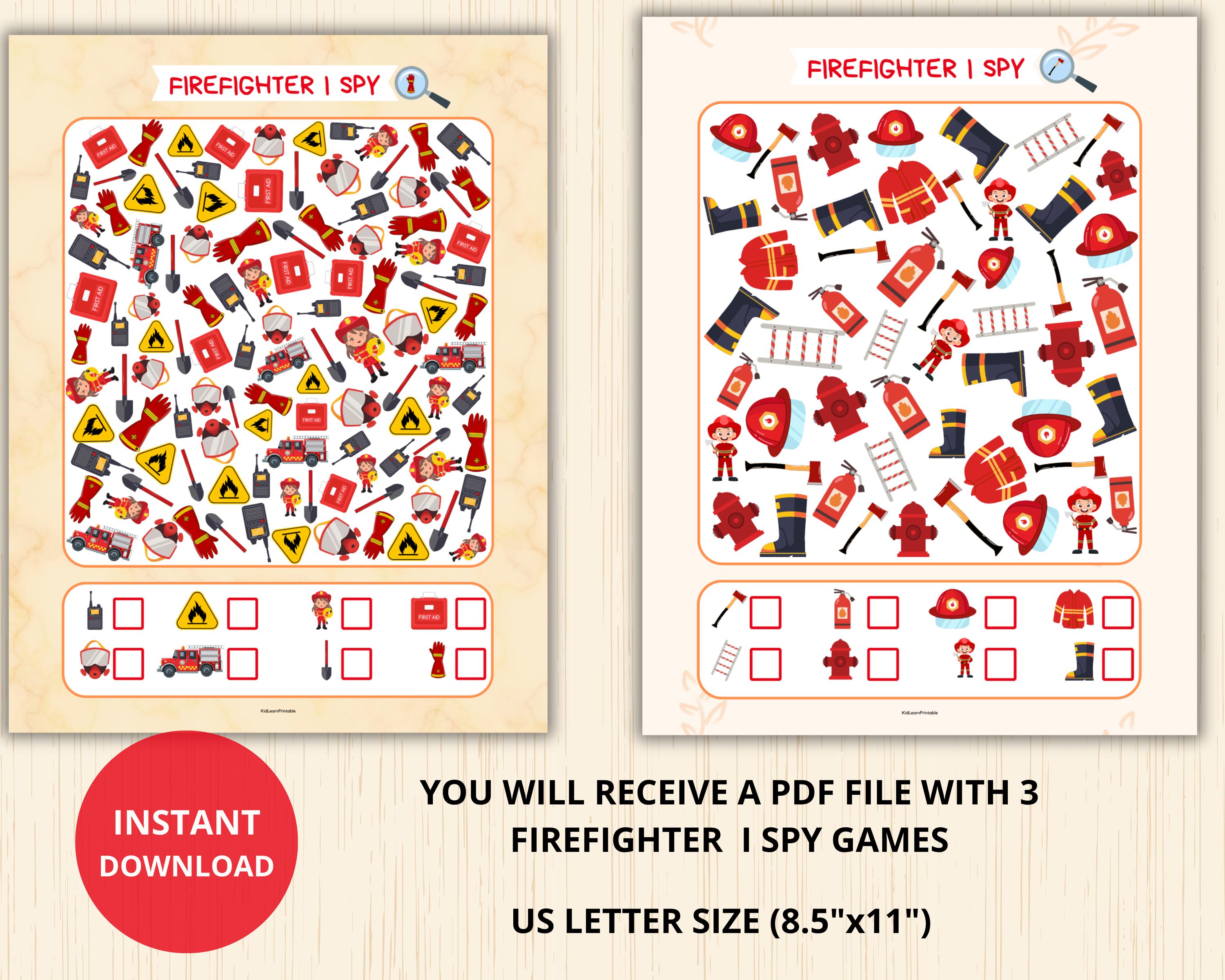 Firefighter I Spy Game,look and Find,fireman Activity,kindergarten Fire ...