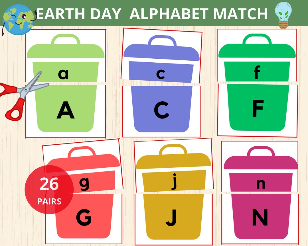 Earth Day Alphabet Match,spring Preschool Activity,alphabet Matching ...