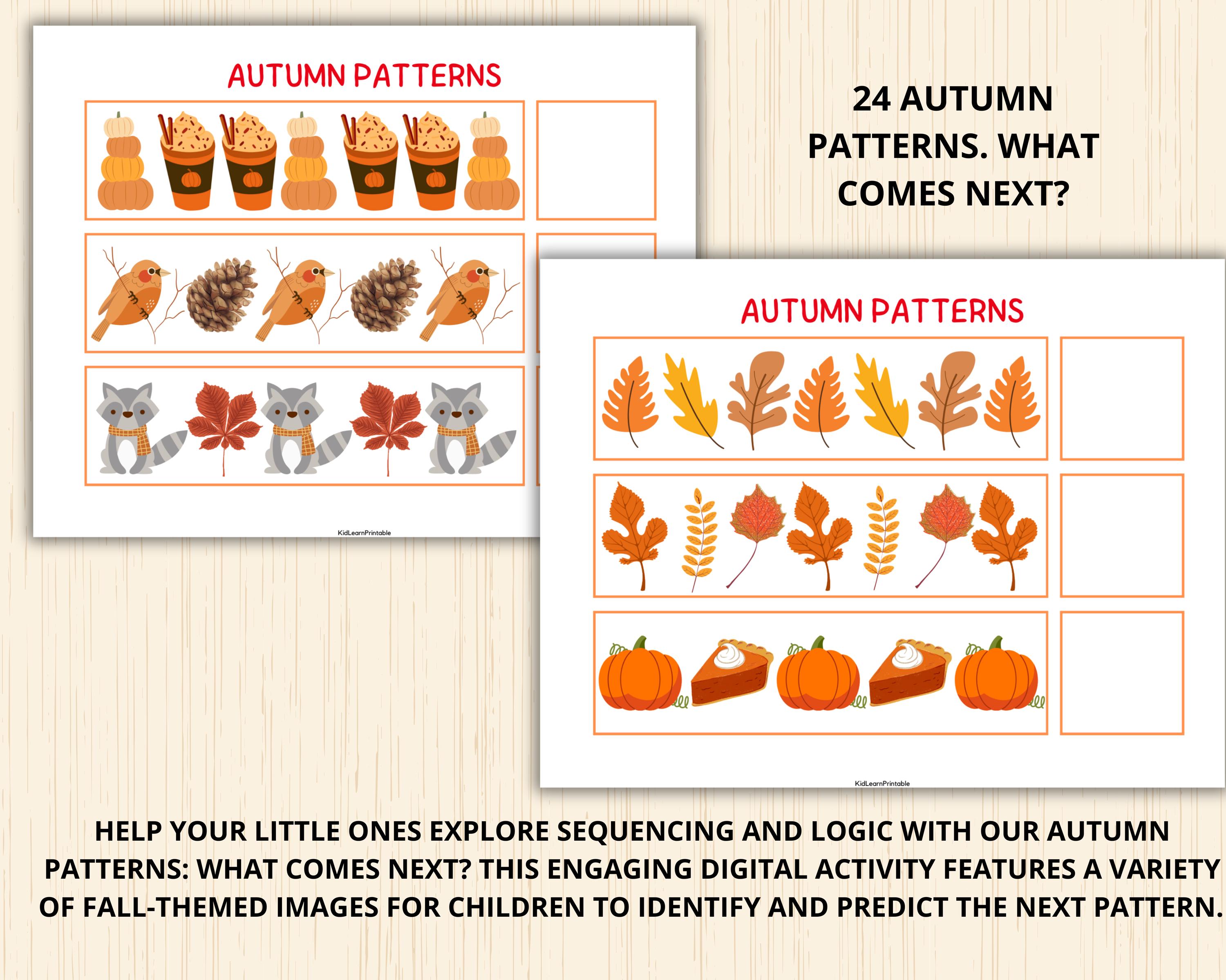 Autumn Patterns,fall Montessori,pattern Worksheets,homeschool Learning ...