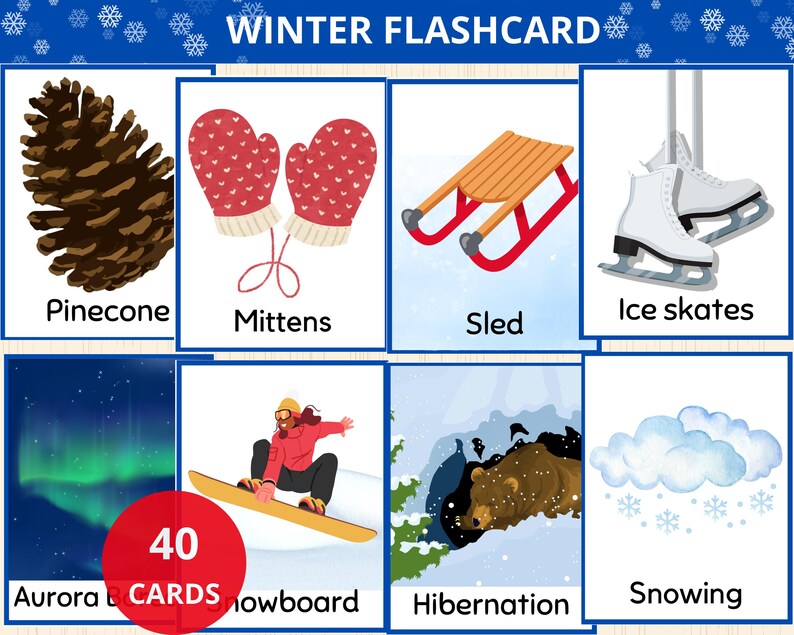 Winter Flashcards,winter Vocabulary,winter Montessori Preschool,holiday ...