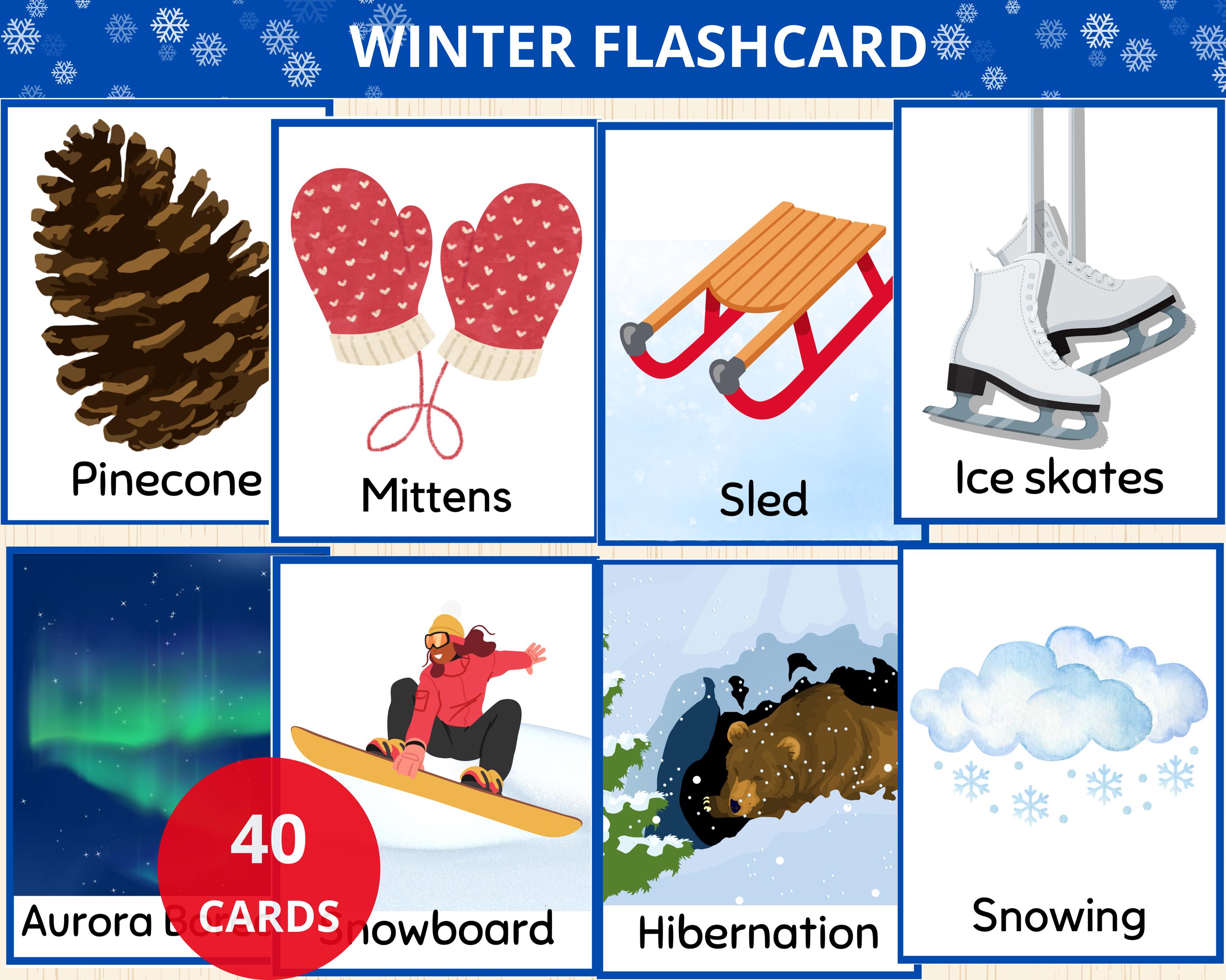 Winter Flashcards,winter Vocabulary,winter Montessori Preschool,holiday ...