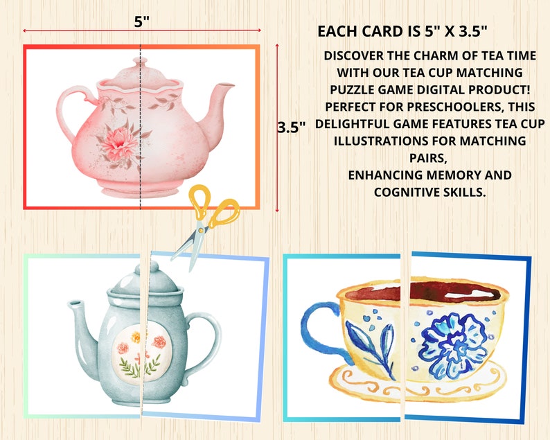 Tea Cups Symmetry Matching Puzzles,teacups Matching Game,mother's Day ...