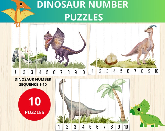 9 Dinosaurs Printable Number Sequence Puzzles. Number 1-10. - Etsy Canada