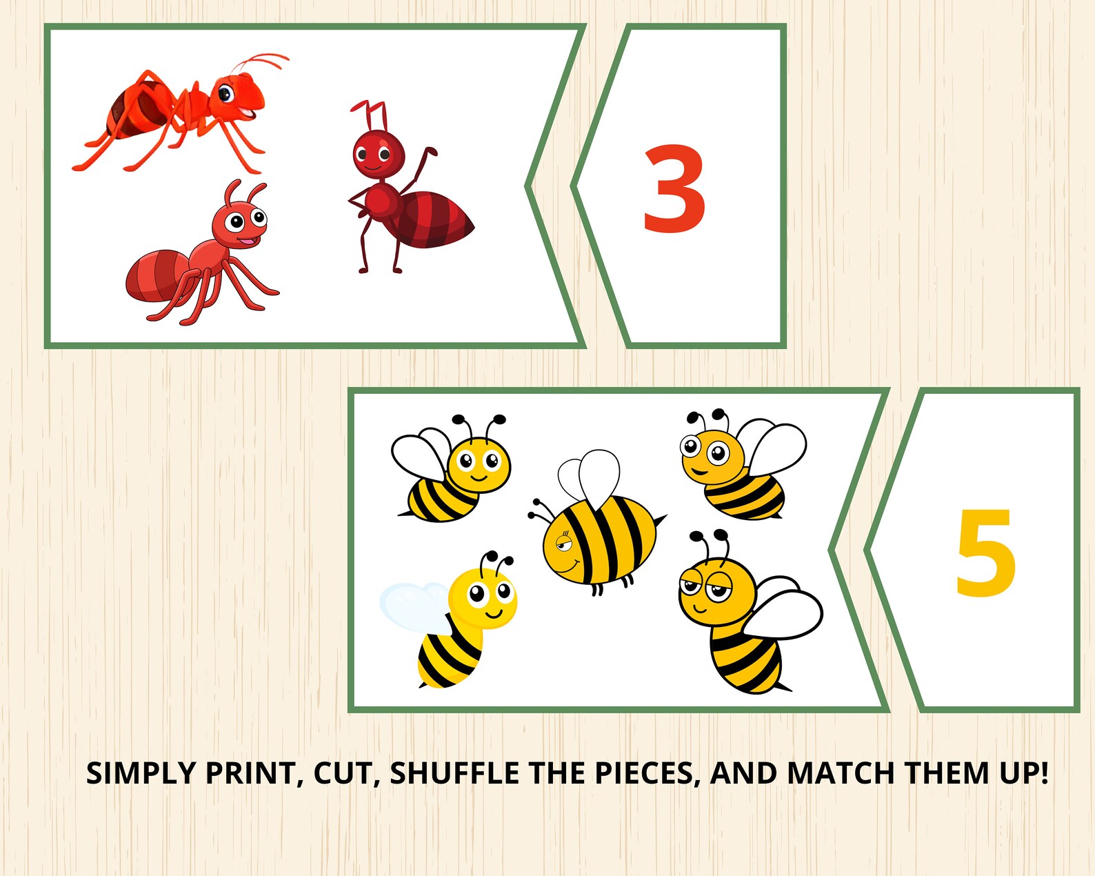 Insect Number Matching,spring Puzzle,counting Activity,preschool,number ...