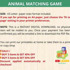 Animals Matching Game,safari Animals Matching Activity,animals Puzzle ...