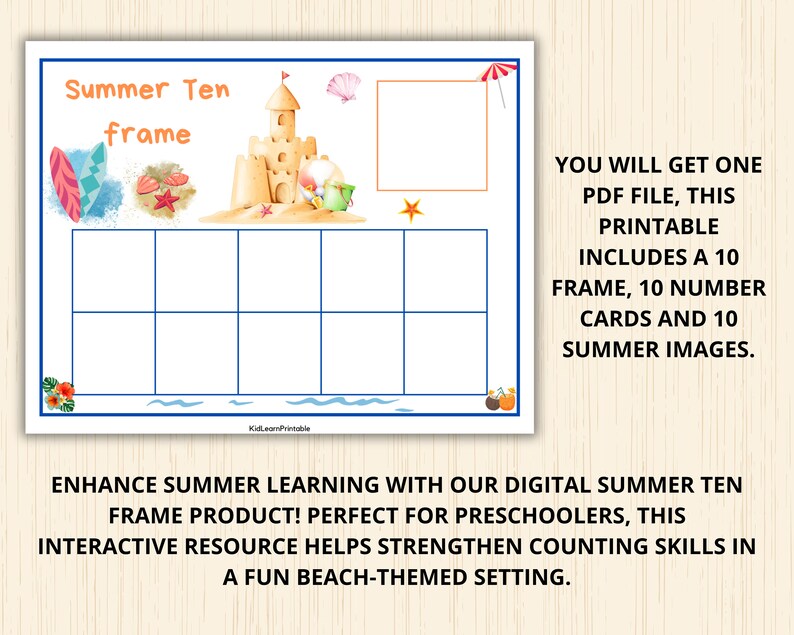Summer Ten Frame, Numbers 1-10, Count and Match,summer Montessori ...