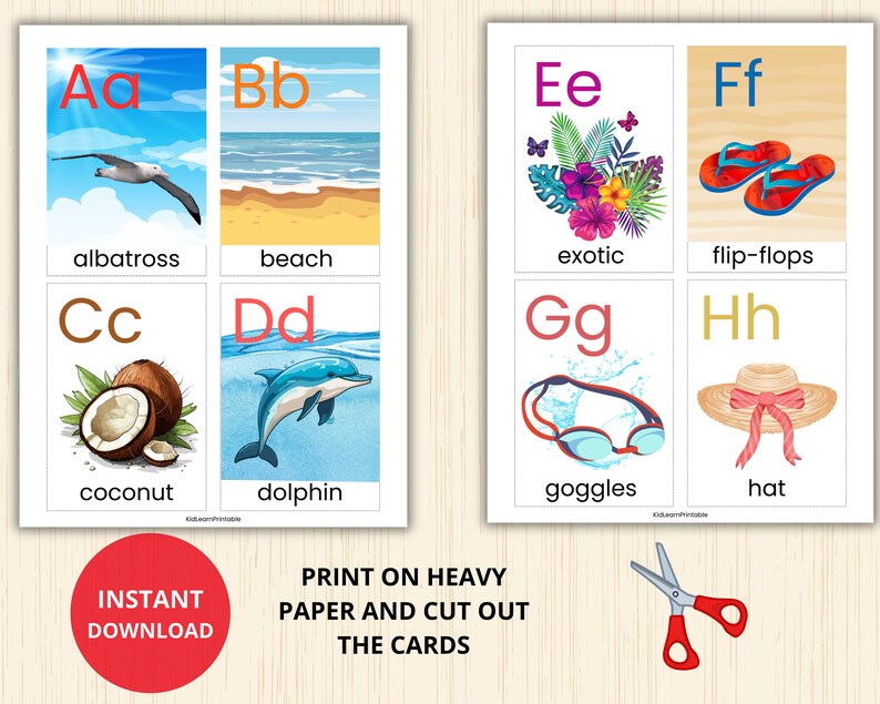 Summer Alphabet Cards,summer Flashcards,summer Montessori,educational ...