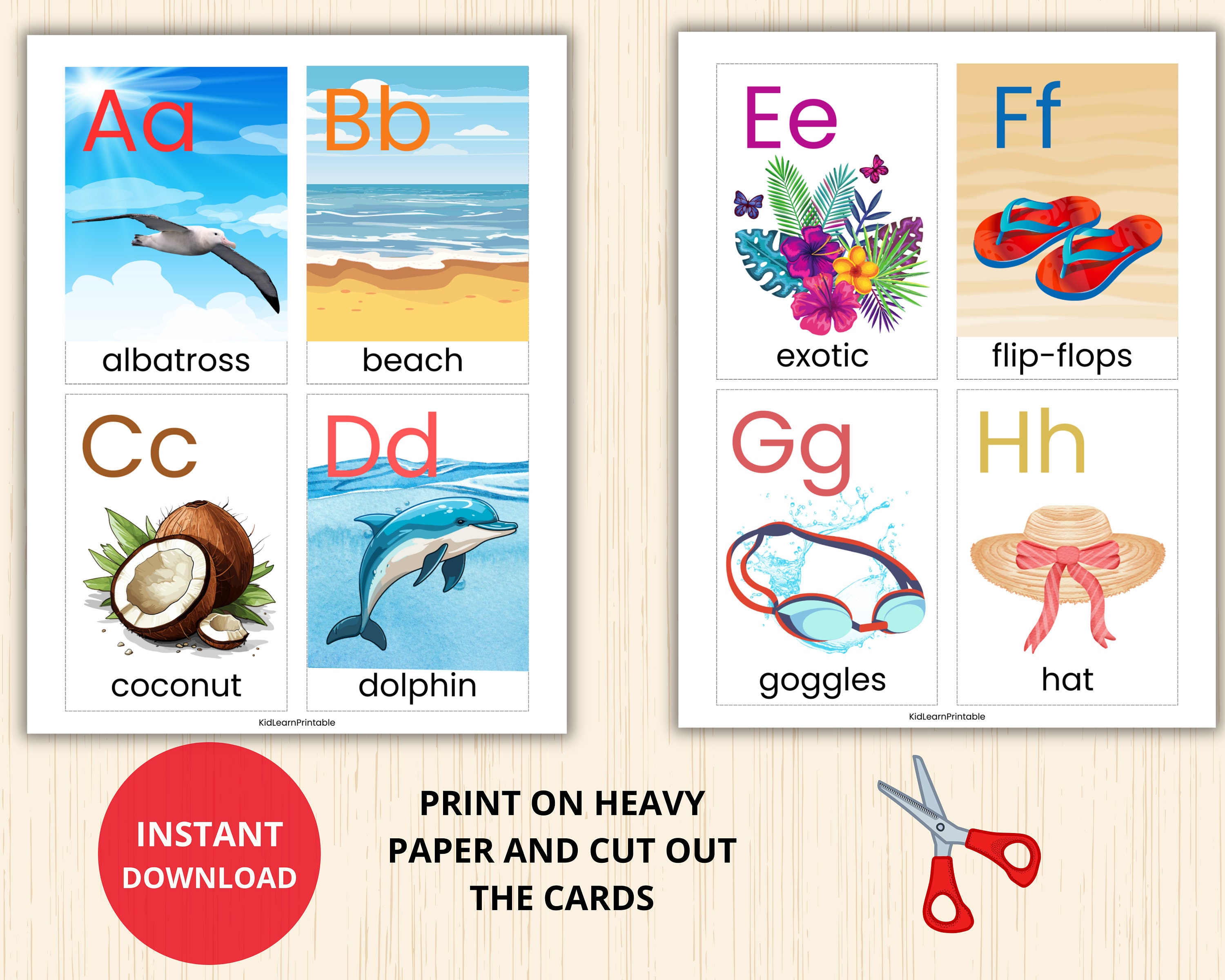 Summer Alphabet Cards,summer Flashcards,summer Montessori,educational ...