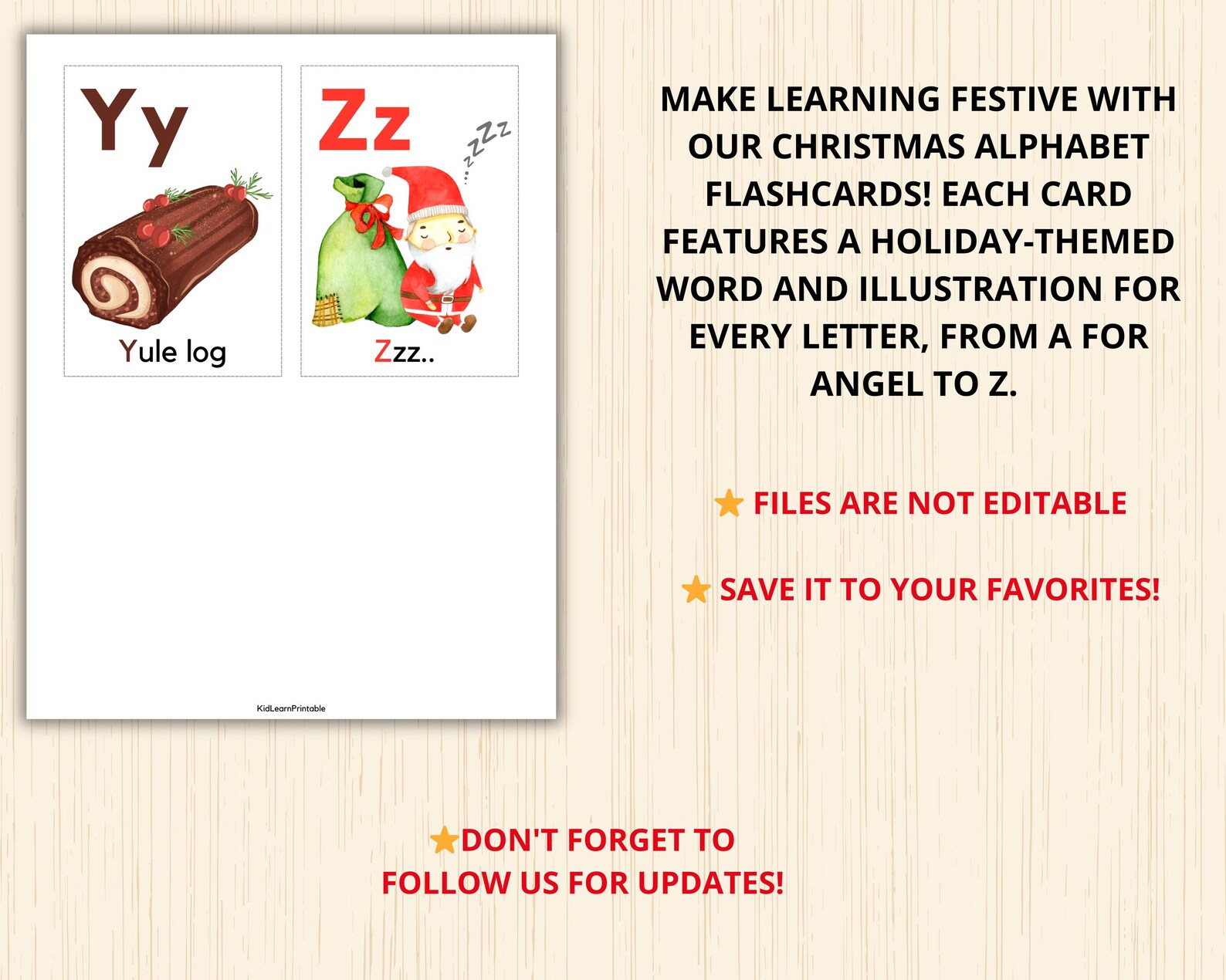 Christmas Alphabet Cards,christmas Cards for Kids,christmas Flashcards ...