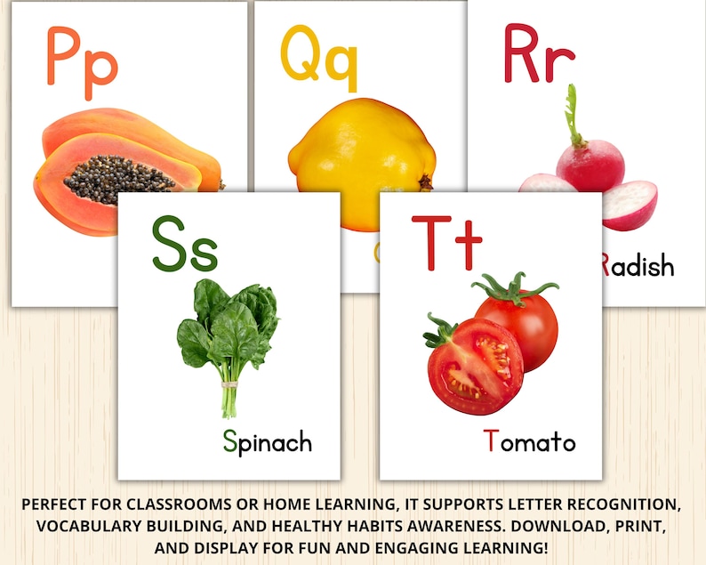 Fruit and Vegetables Alphabet Poster,fruit Flashcards,veggies A to Z ...