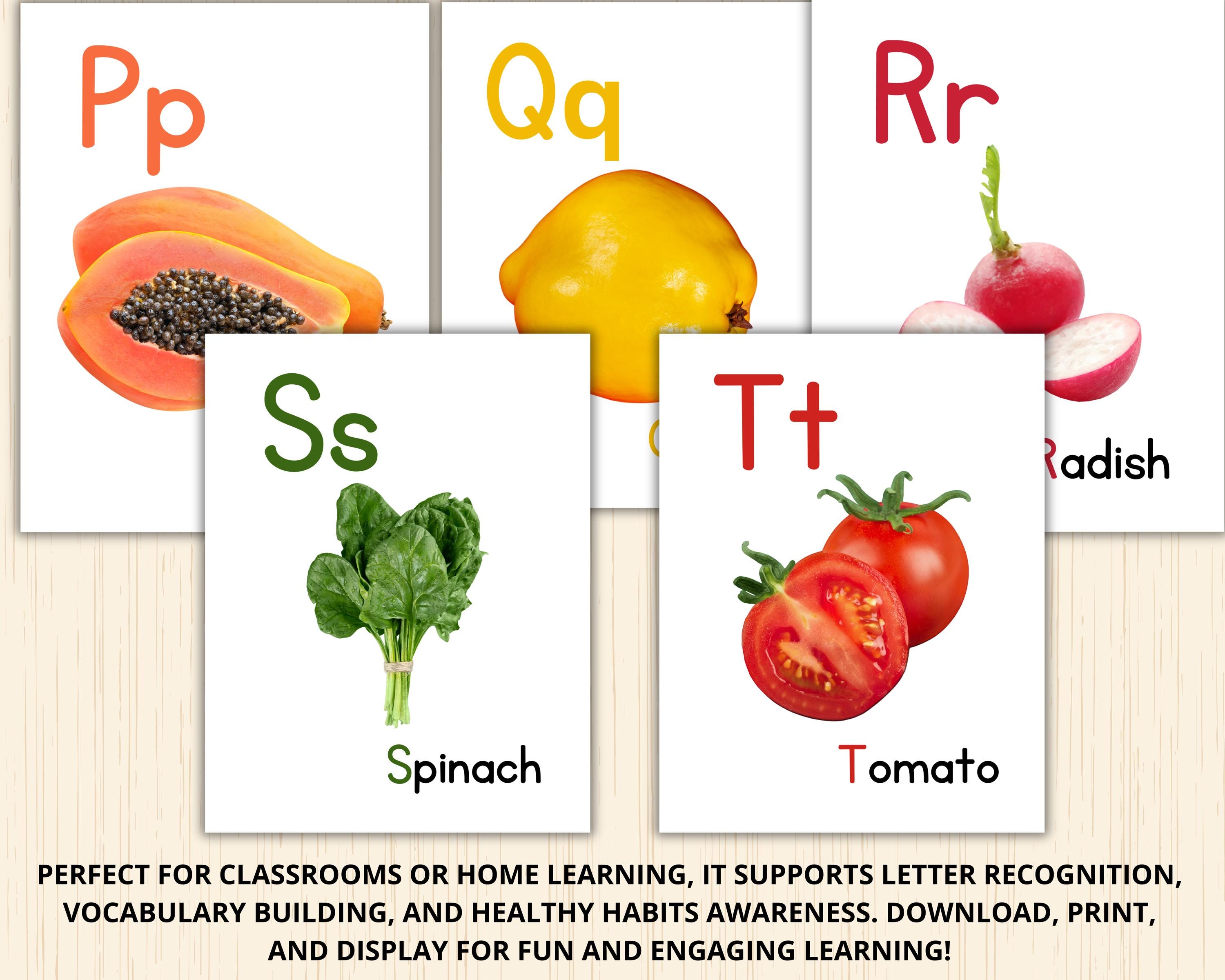 Fruit and Vegetables Alphabet Poster,fruit Flashcards,veggies A to Z ...