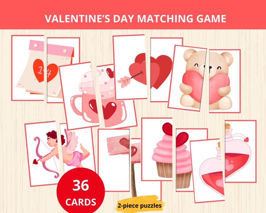 Valentine Matching Game,2 Piece Puzzle Kids,valentine's Day Puzzle ...