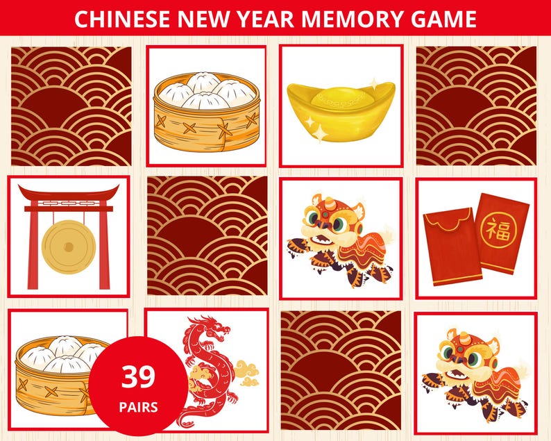 Chinese New Year Memory Game,lunar New Year Matching Activity,memory ...
