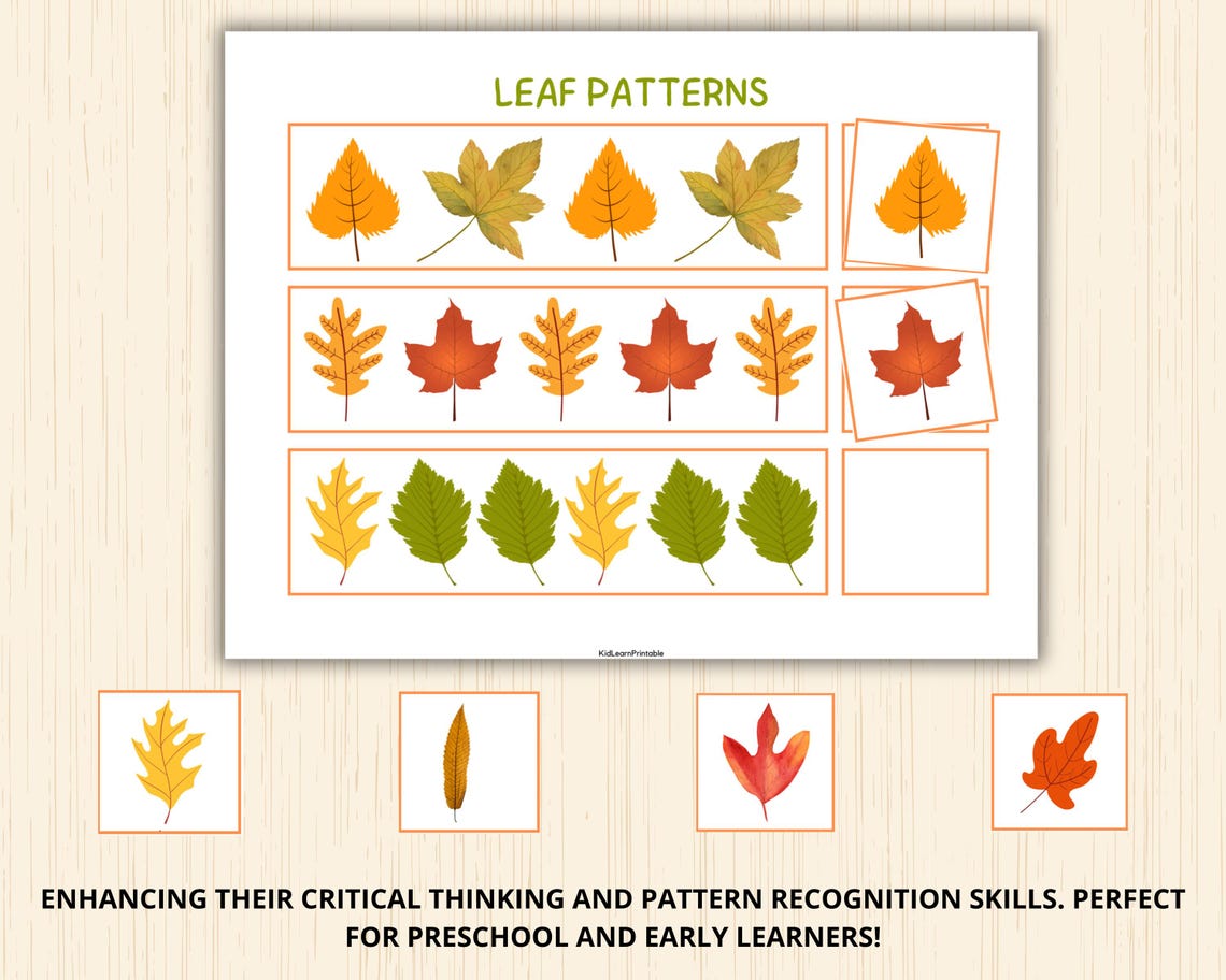 Leaf Patterns,leaves Montessori,pattern Worksheets,homeschool Learning ...