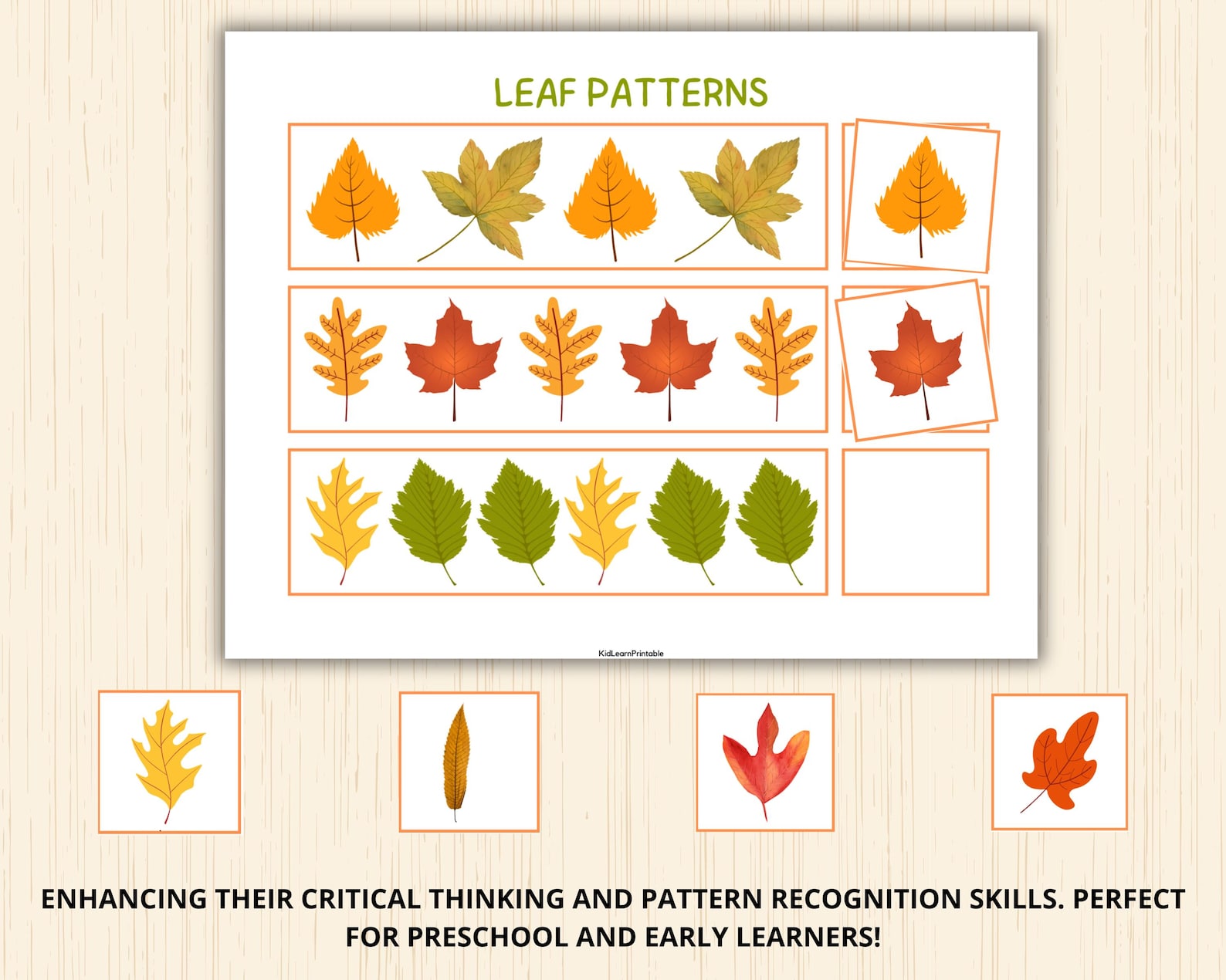 Leaf Patterns,leaves Montessori,pattern Worksheets,homeschool Learning ...