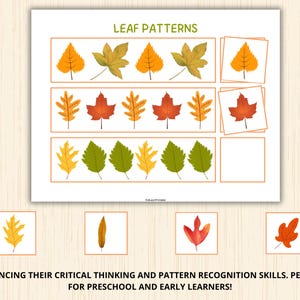 Leaf Patterns,leaves Montessori,pattern Worksheets,homeschool Learning ...